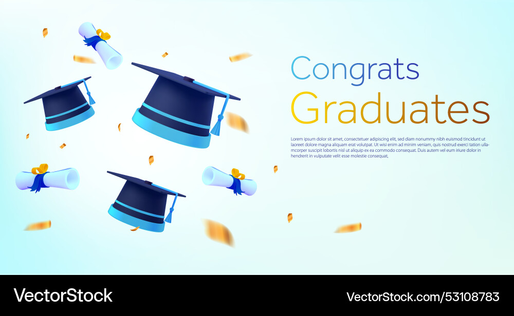 3d flying blue graduation caps or hats Royalty Free Vector