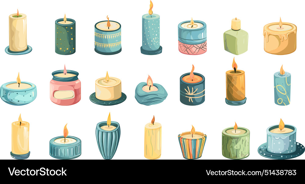 Candles cartoon set wax paraffin spa Royalty Free Vector