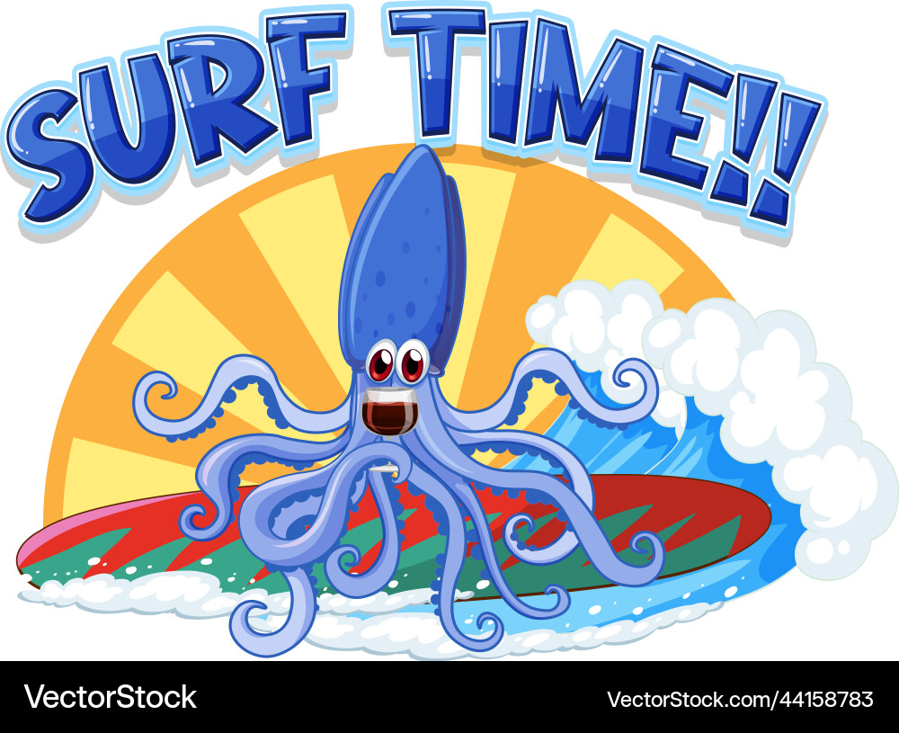 Cute squid on surfboard Royalty Free Vector Image