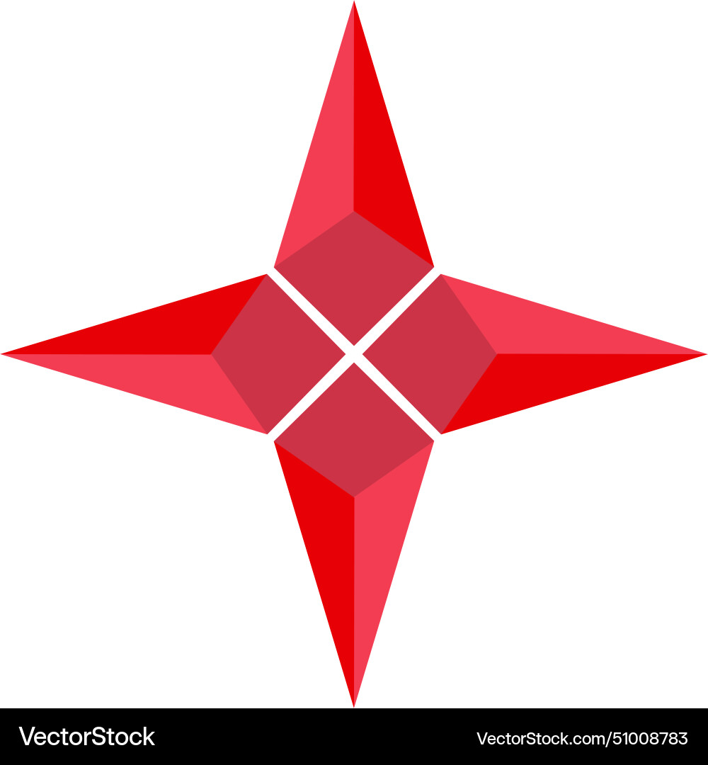 Four rays pseudo 3d star icon red sign Royalty Free Vector