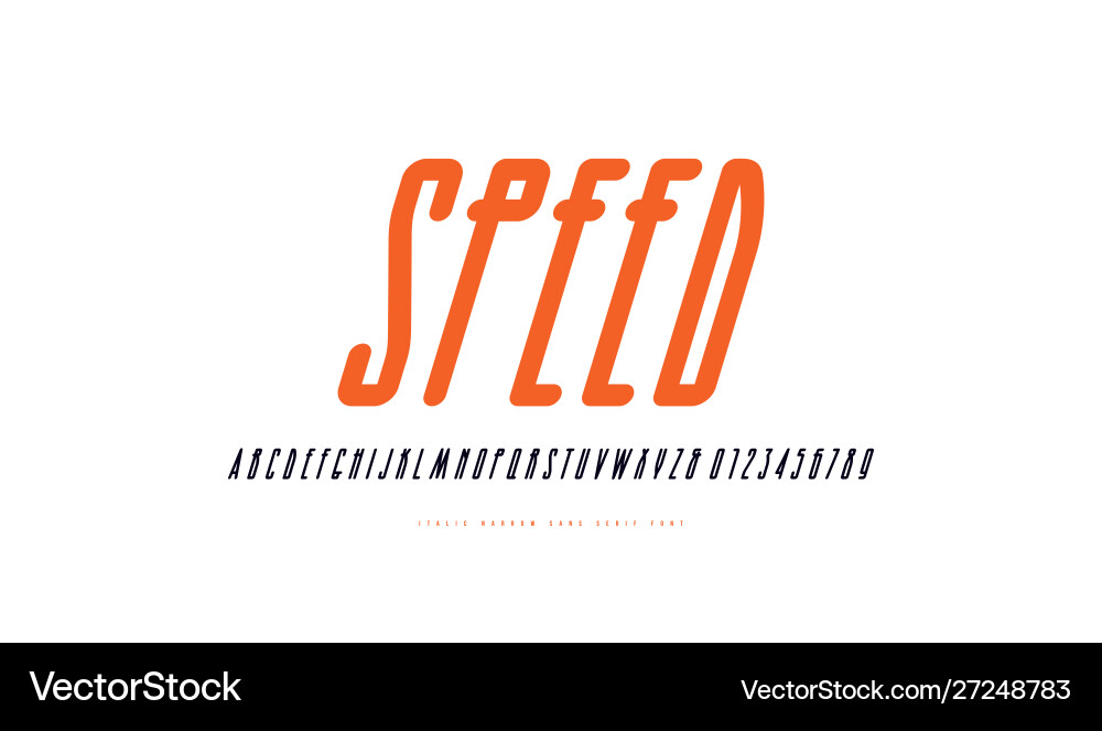 Italic condensed sans serif font Royalty Free Vector Image