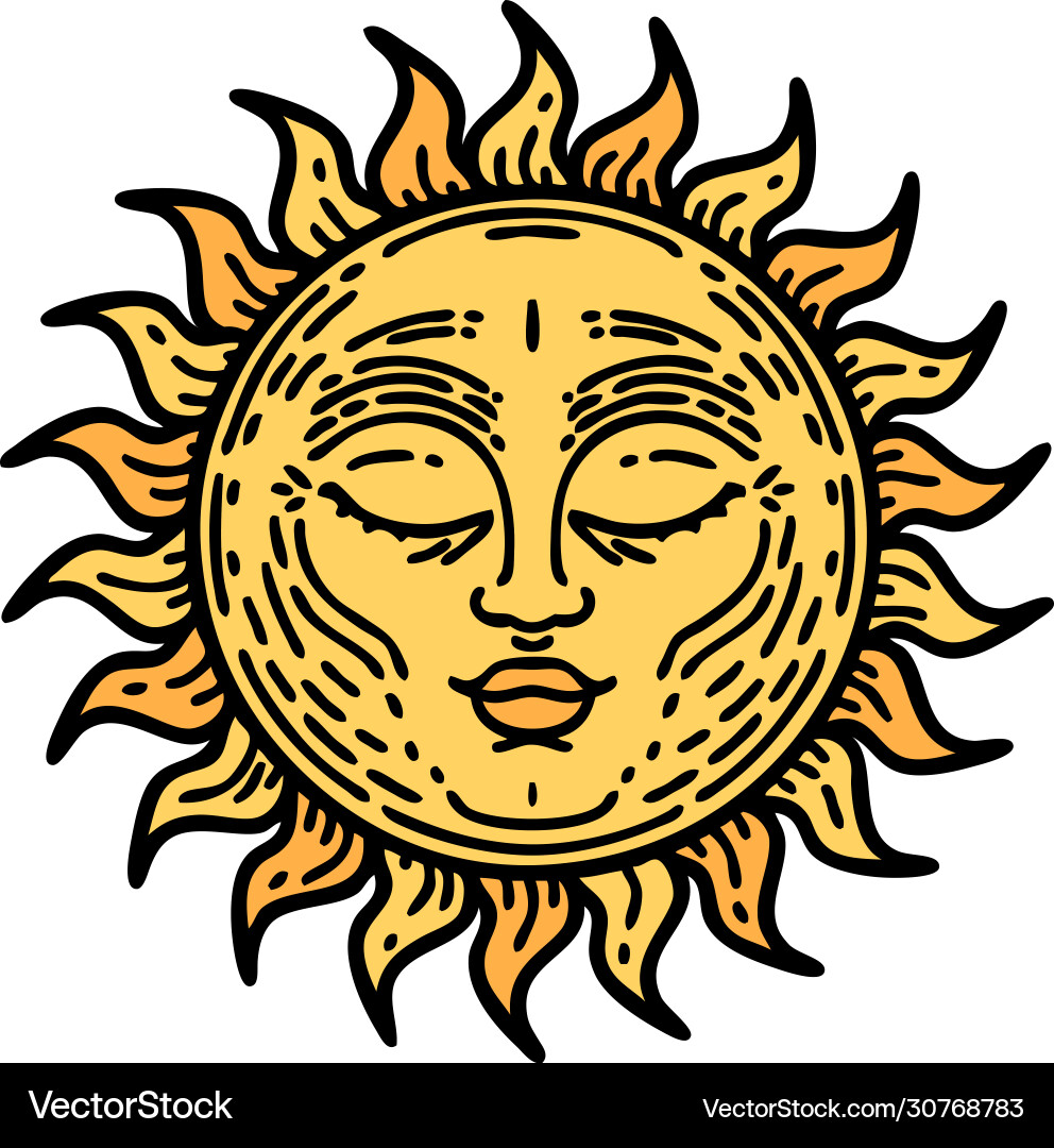 Traditional tattoo a sun Royalty Free Vector Image