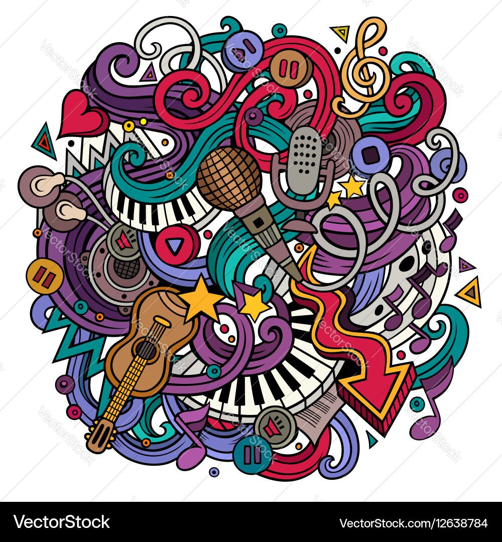 Cartoon hand-drawn doodles musical Royalty Free Vector Image