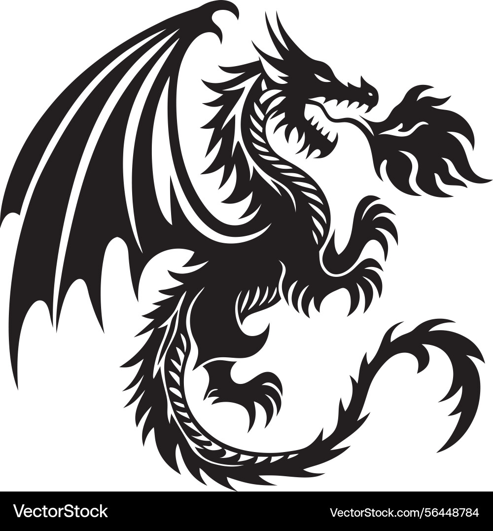 Fierce black dragon spitting fire isolated Vector Image