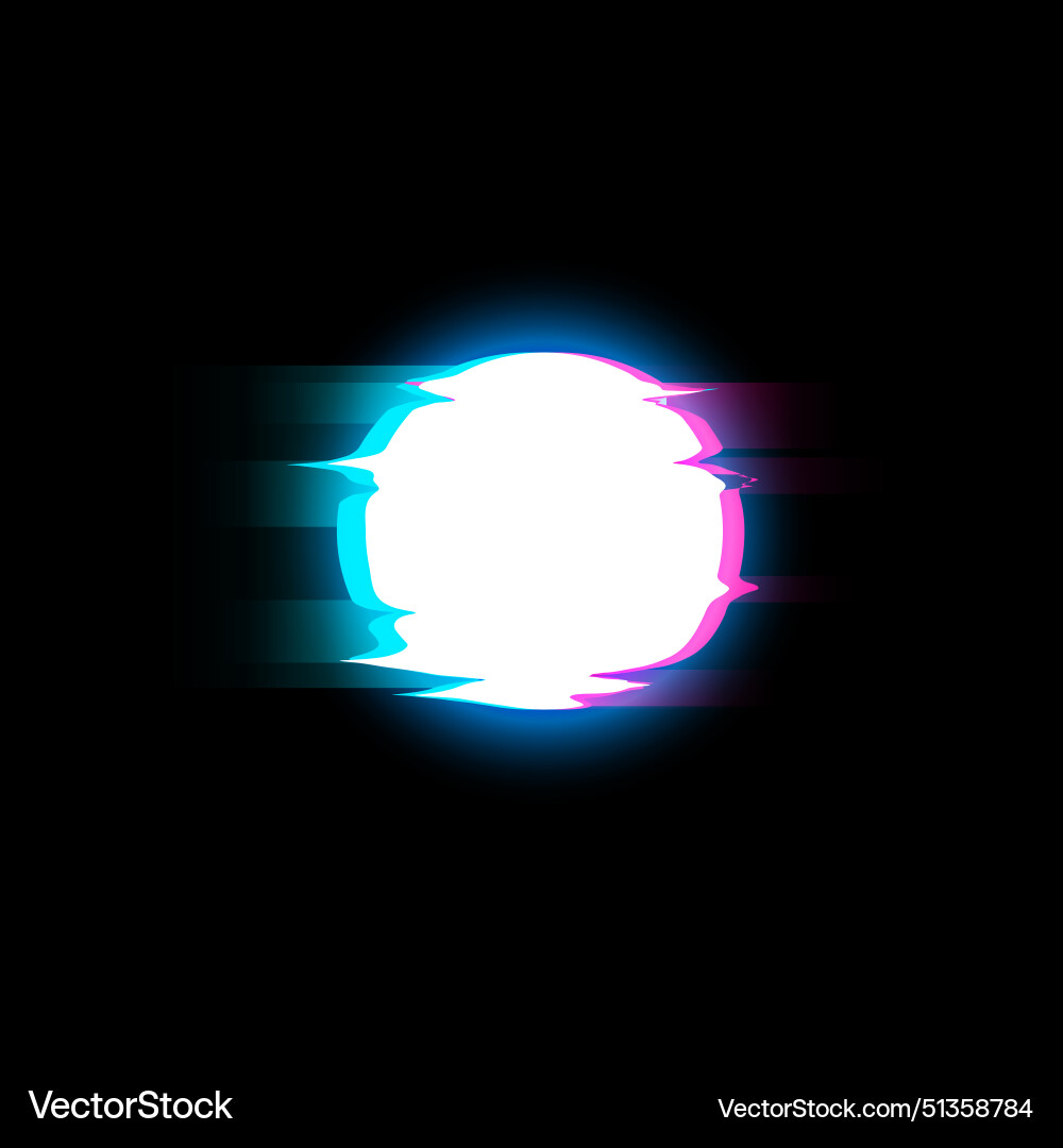 Glowing white circle with glitch digital noise Vector Image
