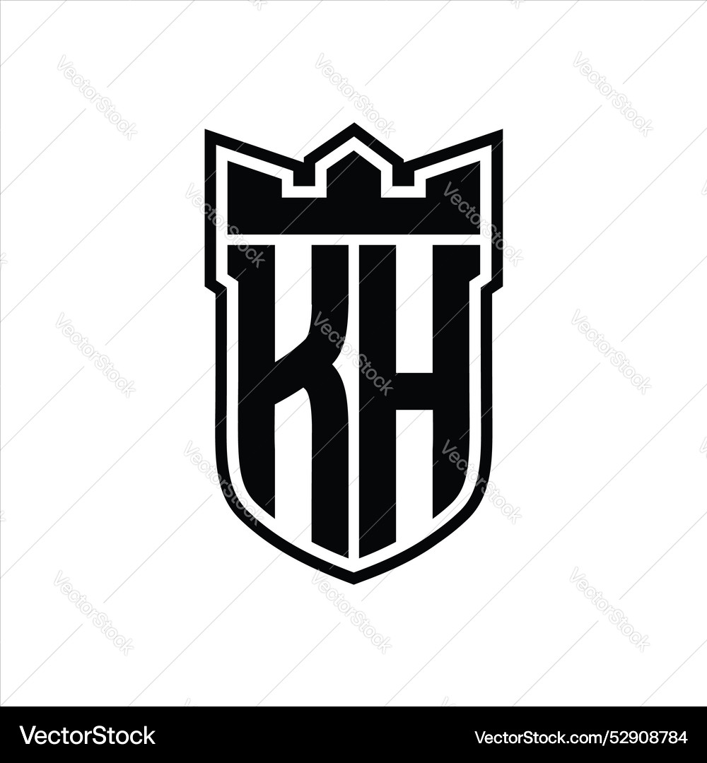 Kh logo shield shape with geometric crown inside Vector Image