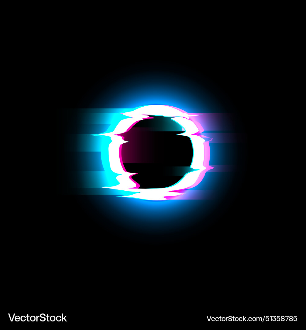 Glowing circle with glitch and digital noise Vector Image