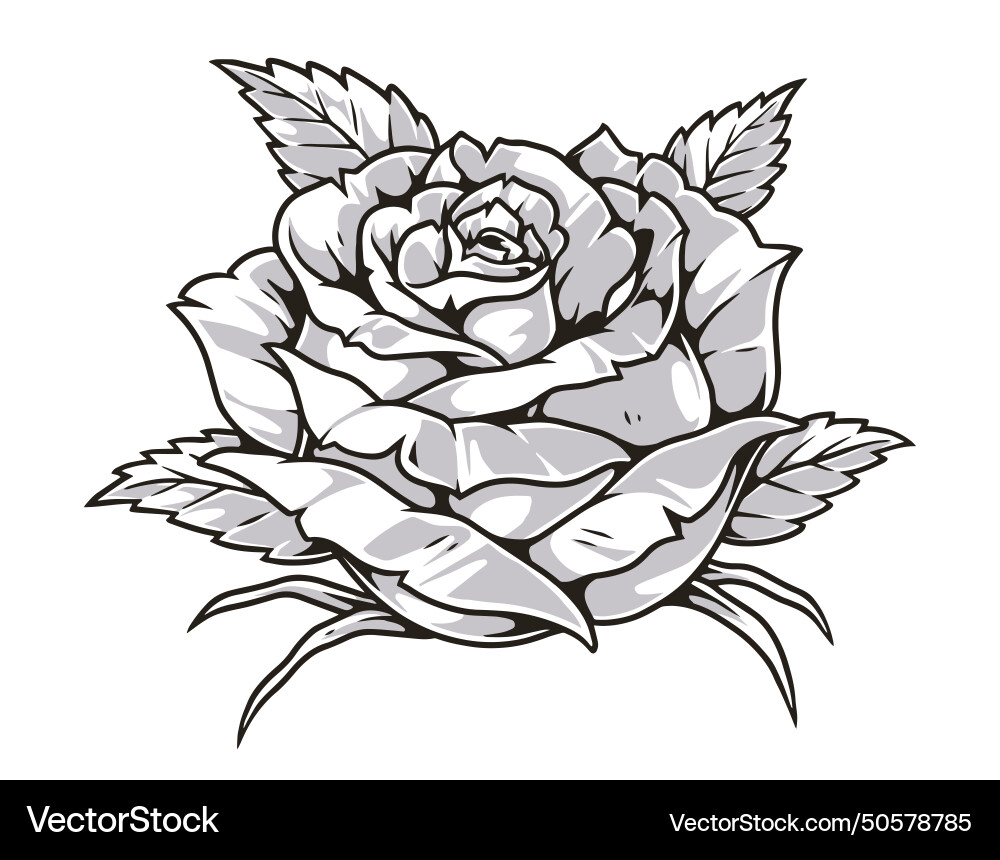 Graceful rose monochrome detailed sticker Vector Image