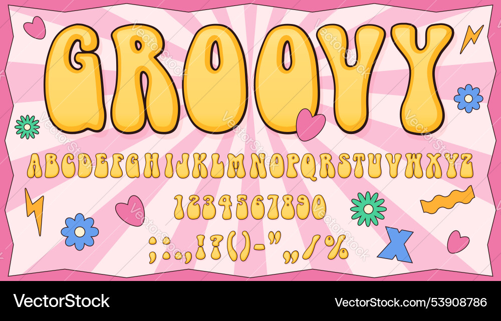 70s groove font 60s groovy type hippie typeface Vector Image