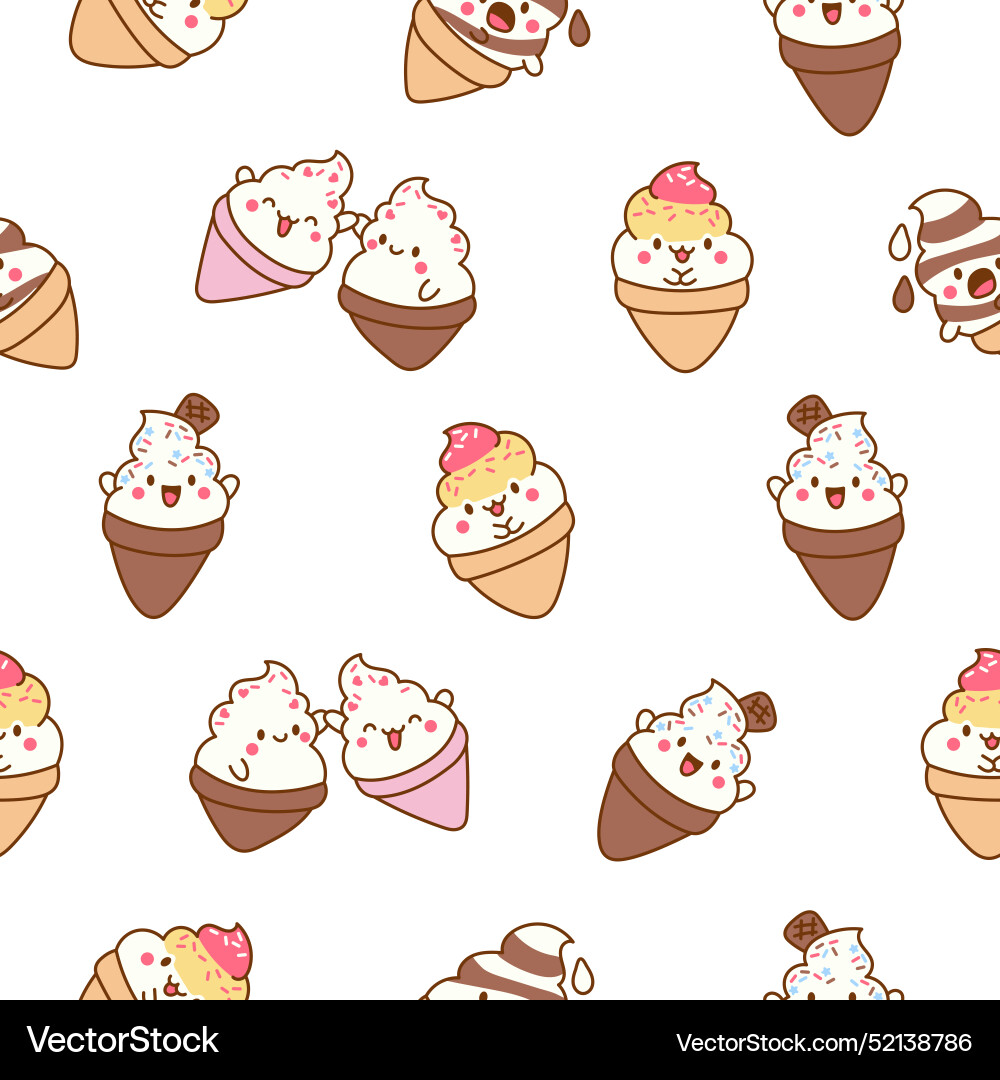 Cute ice cream characters seamless pattern Vector Image