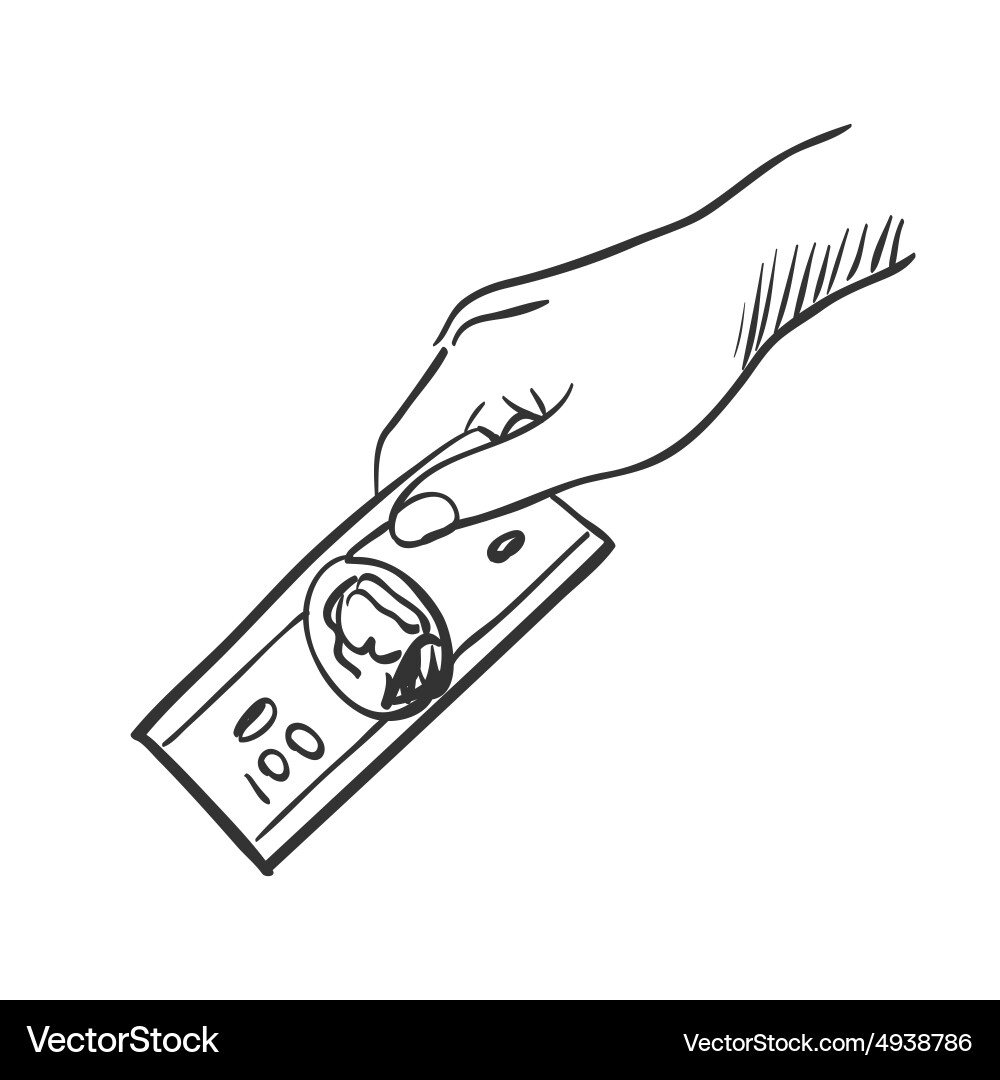 Hand giving money doodle Royalty Free Vector Image