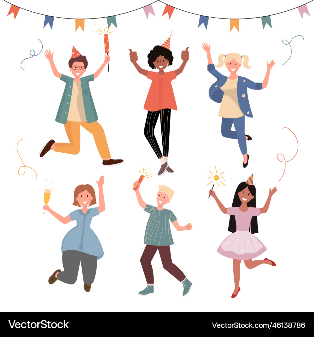 Happy celebrating people flat set Royalty Free Vector Image