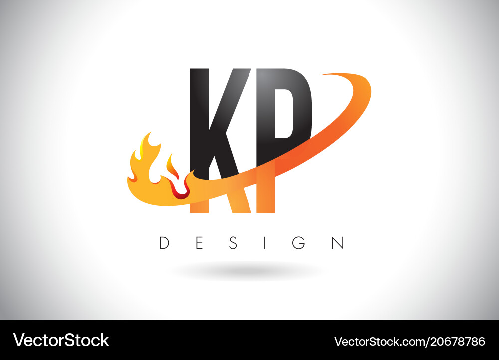 Kp k p letter logo with fire flames design Vector Image
