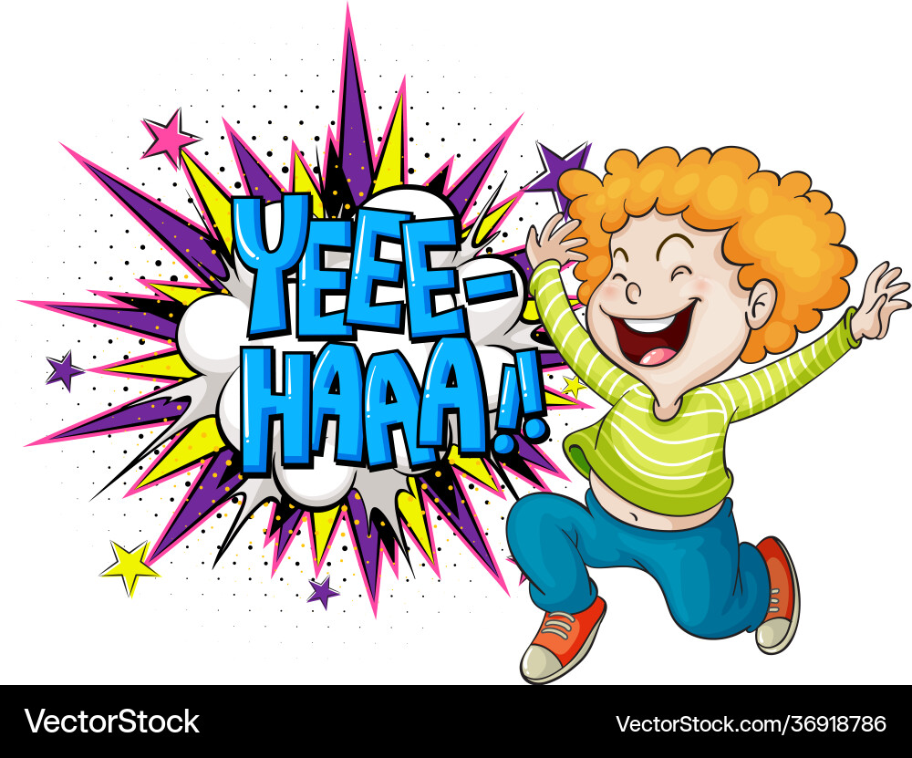 Yeee-haaa word on bomb explosion with a boy Vector Image