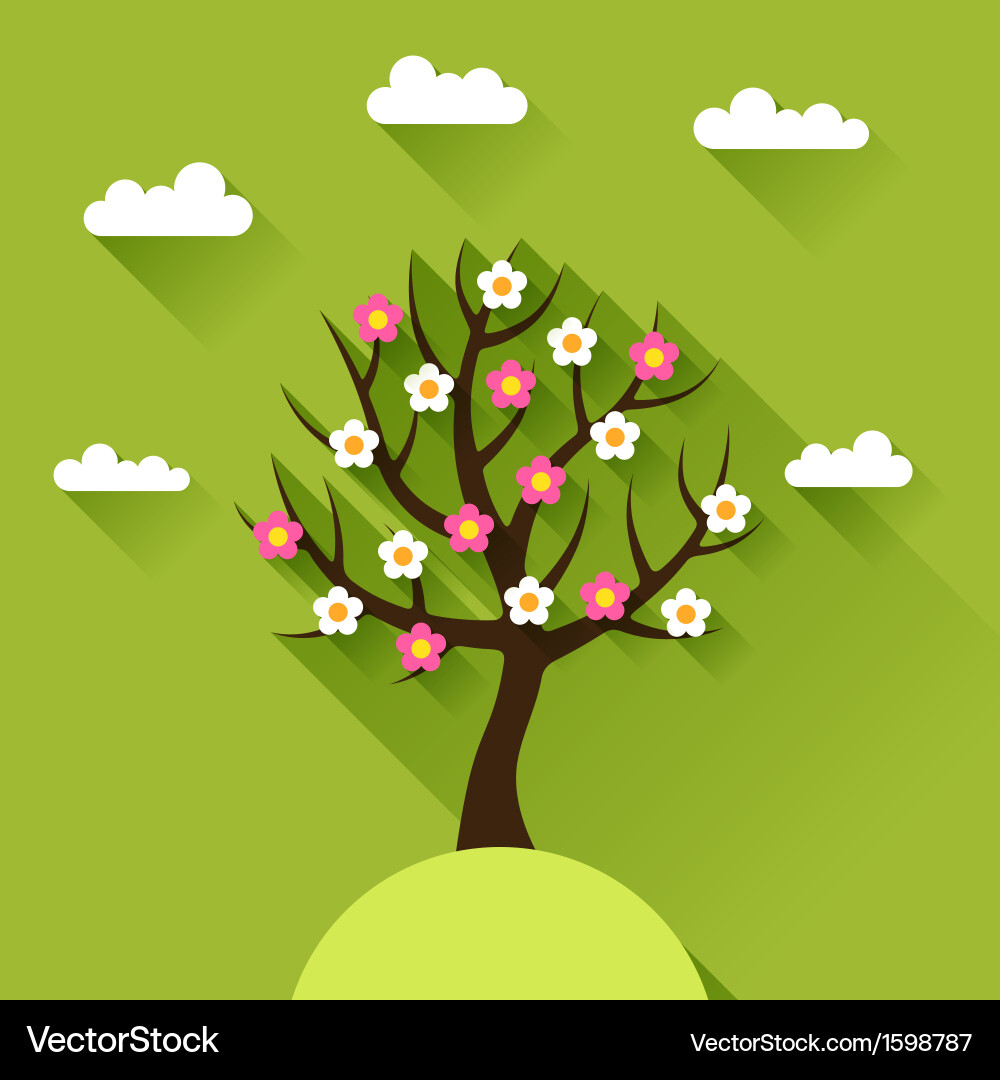 Background with spring tree in flat design style Vector Image