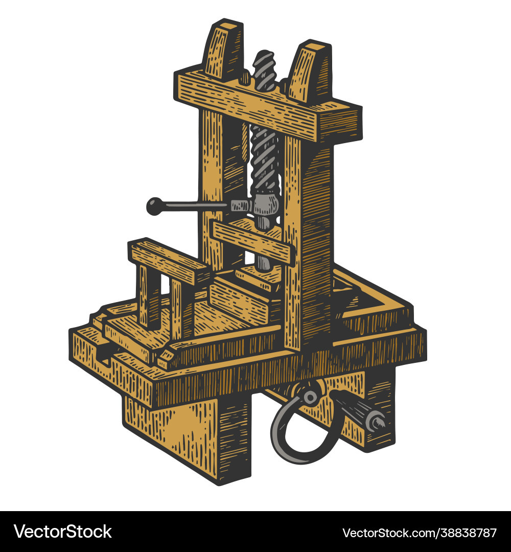 Vintage printing press sketch Royalty Free Vector Image