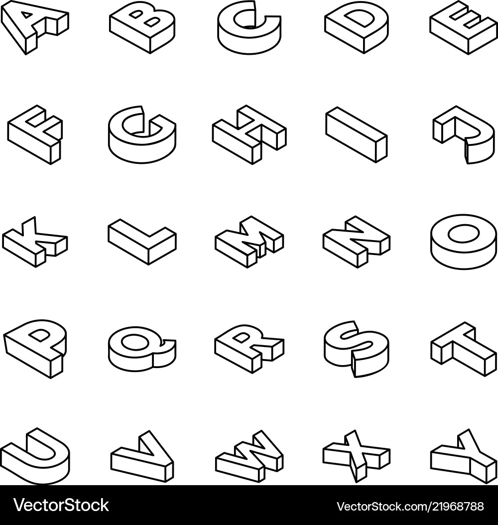 3d alphabet letters line set Royalty Free Vector Image