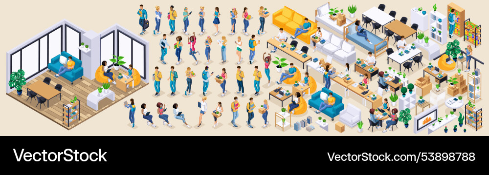 Isometric kit for creating a student dormitory Vector Image