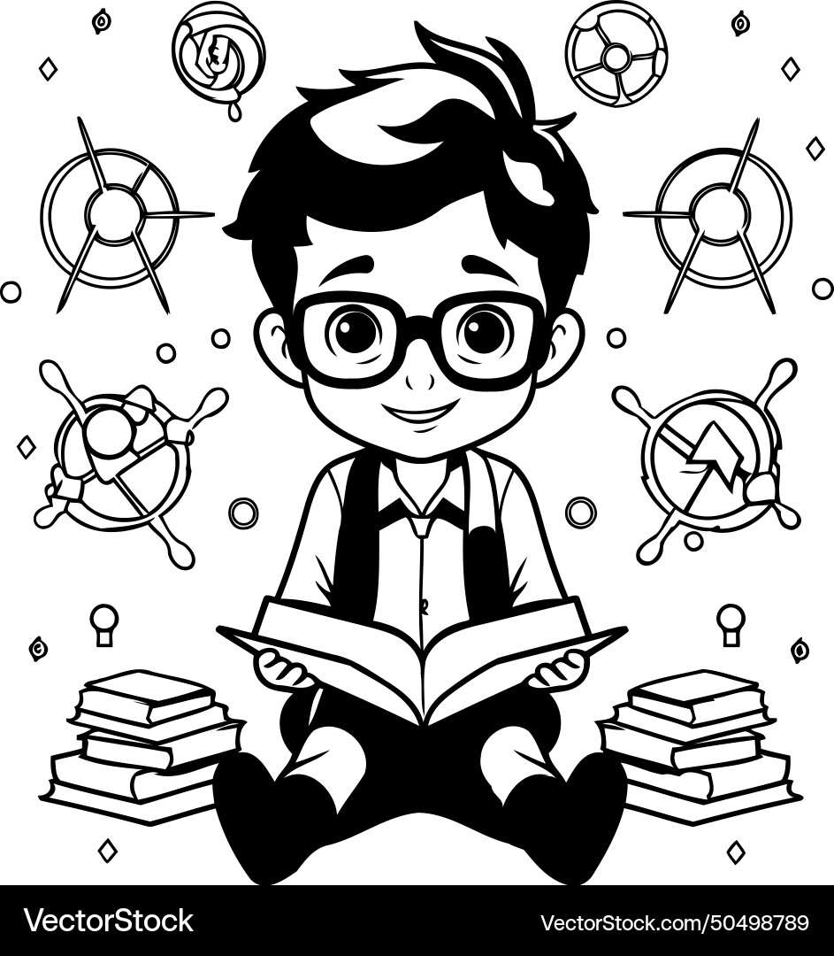 A boy with glasses reading book cartoon Royalty Free Vector