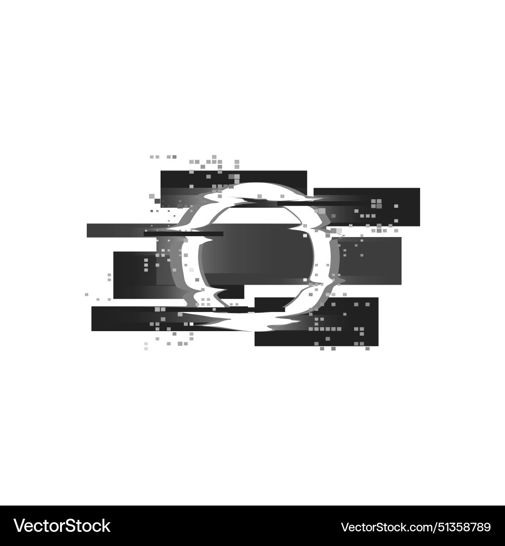 Circle with grey glitch and digital noise effects Vector Image