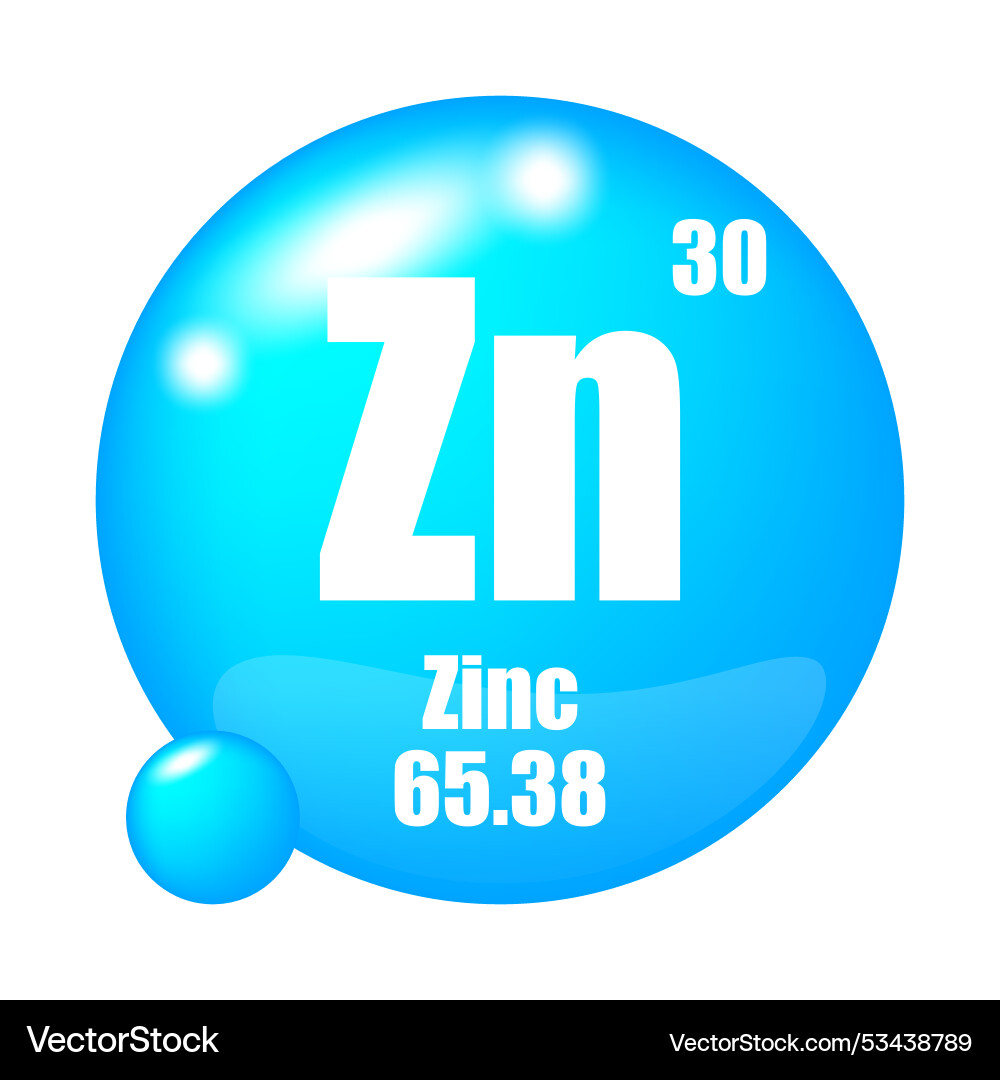 Zinc element symbol zn abbreviation atomic number Vector Image