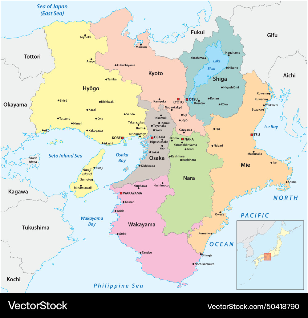 Administrative map of japans kansai region Vector Image