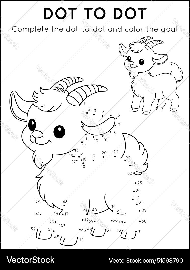 Cute goat dot-to-dot coloring in worksheet Vector Image