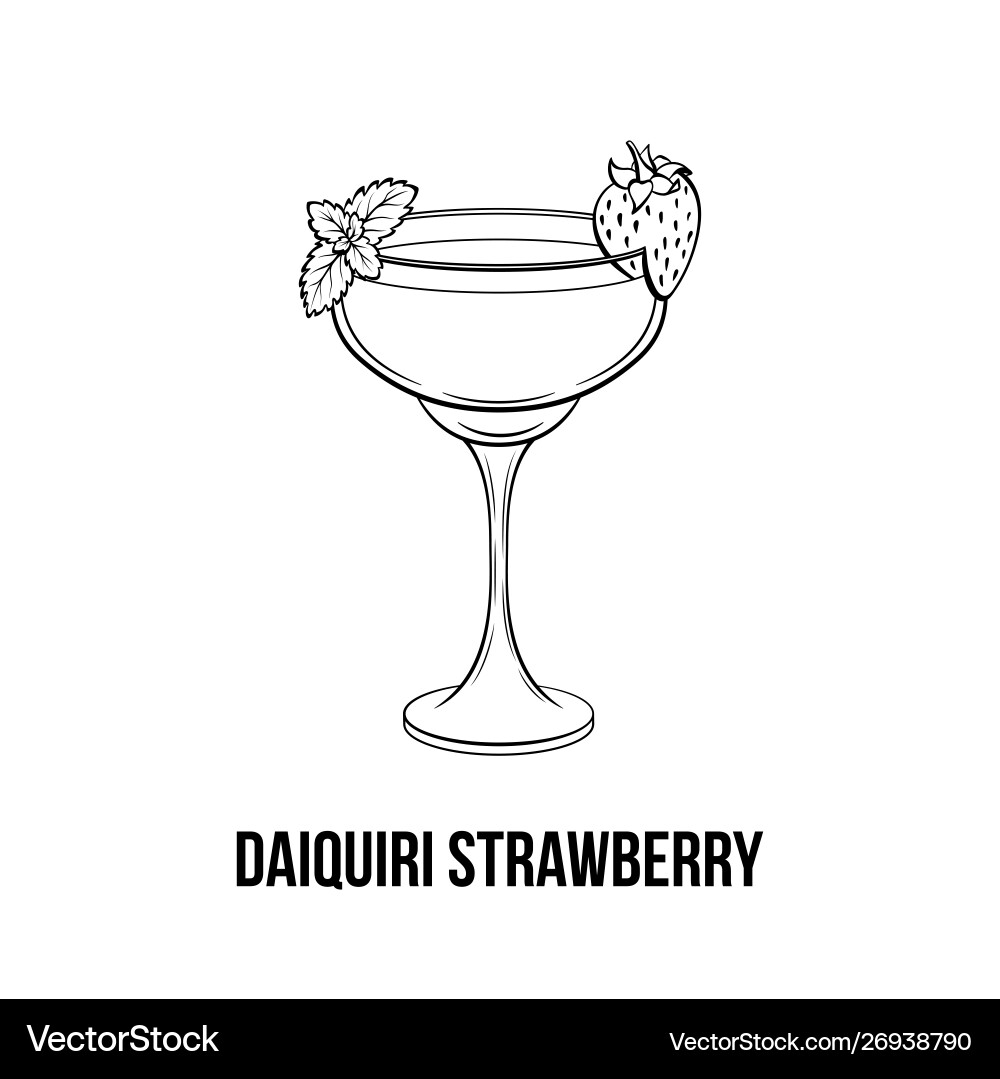Daiquiri strawberry black and white Royalty Free Vector