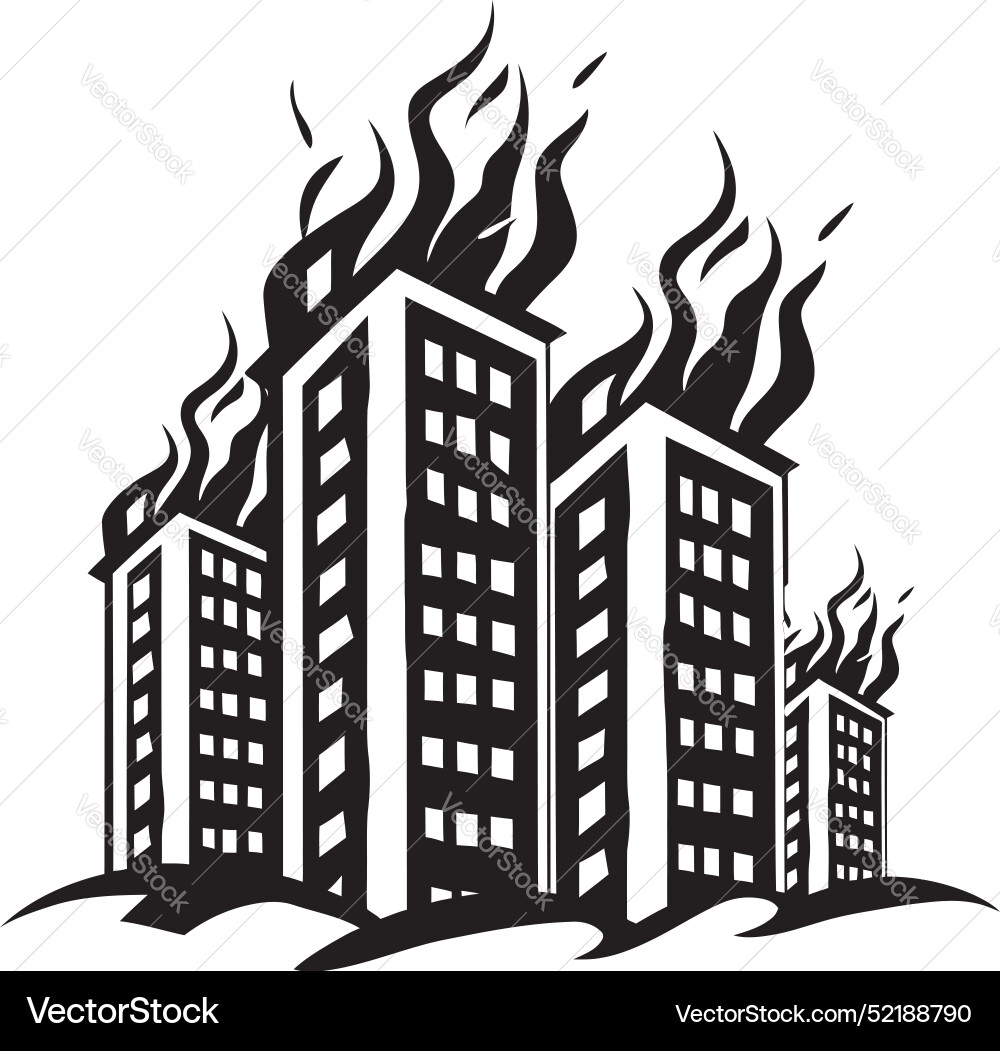 Flame crisis building on fire black logo icon Vector Image