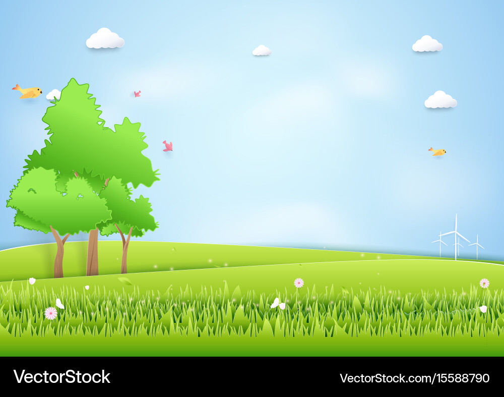 Landscape mound and trees background paper art Vector Image