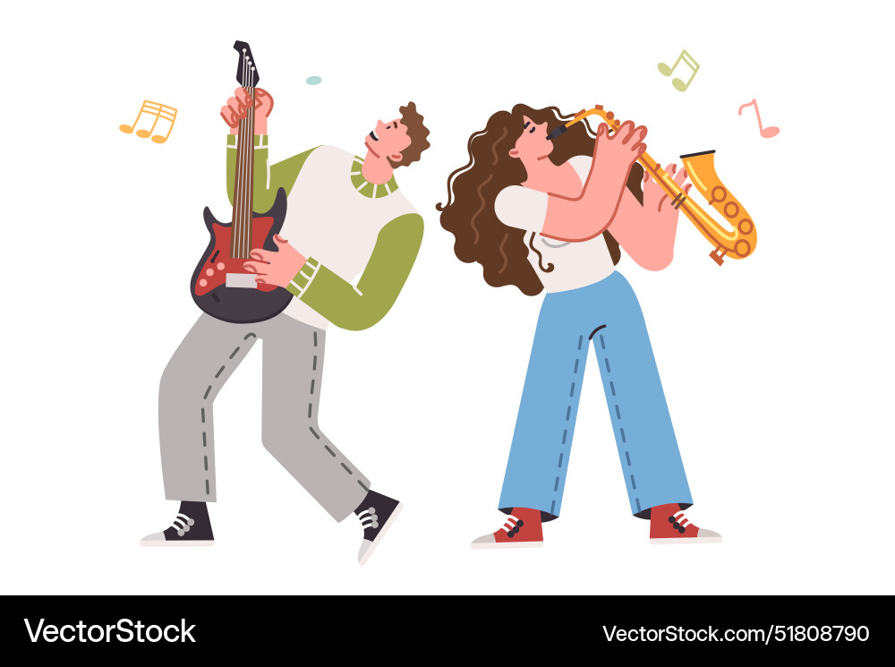Musical group performing jazz tune on guitar Vector Image