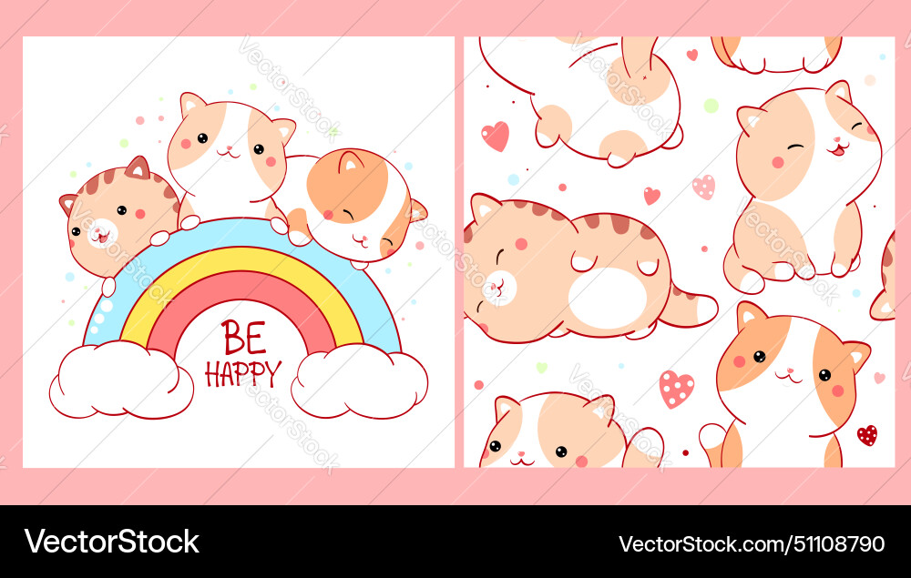 Set of seamless pattern and one print with cute Vector Image