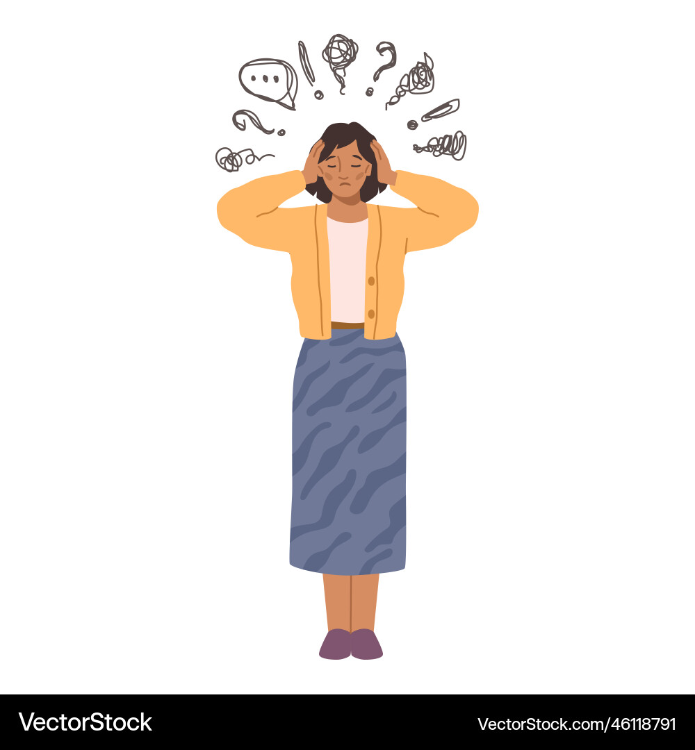 Anxious nervous woman under stress Royalty Free Vector Image