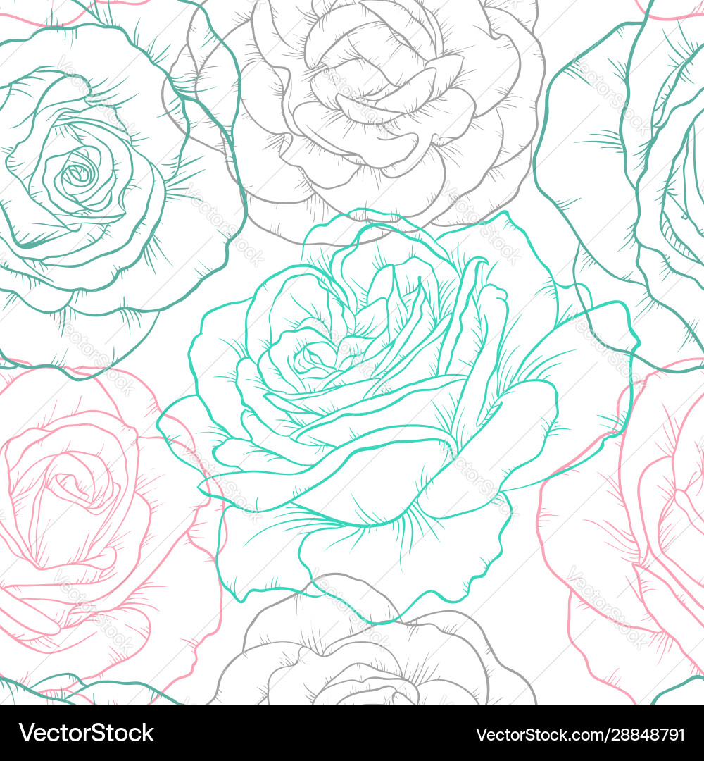 Beautiful seamless pattern with outline roses Vector Image