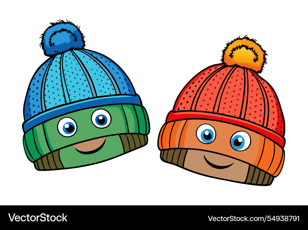 Colorful cartoon beanies with smiling faces Vector Image