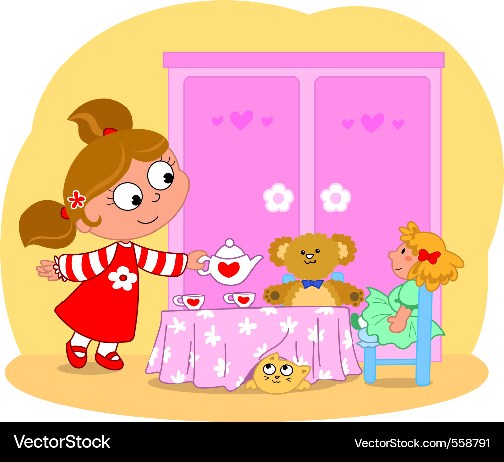 Cute young girl serving tea Royalty Free Vector Image