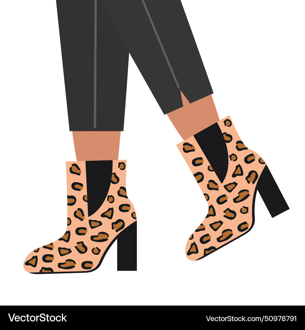 Female legs in leather boots with leopard print Vector Image