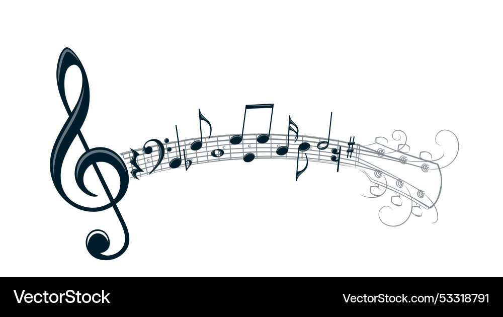 Guitar symbol with musical notes Royalty Free Vector Image