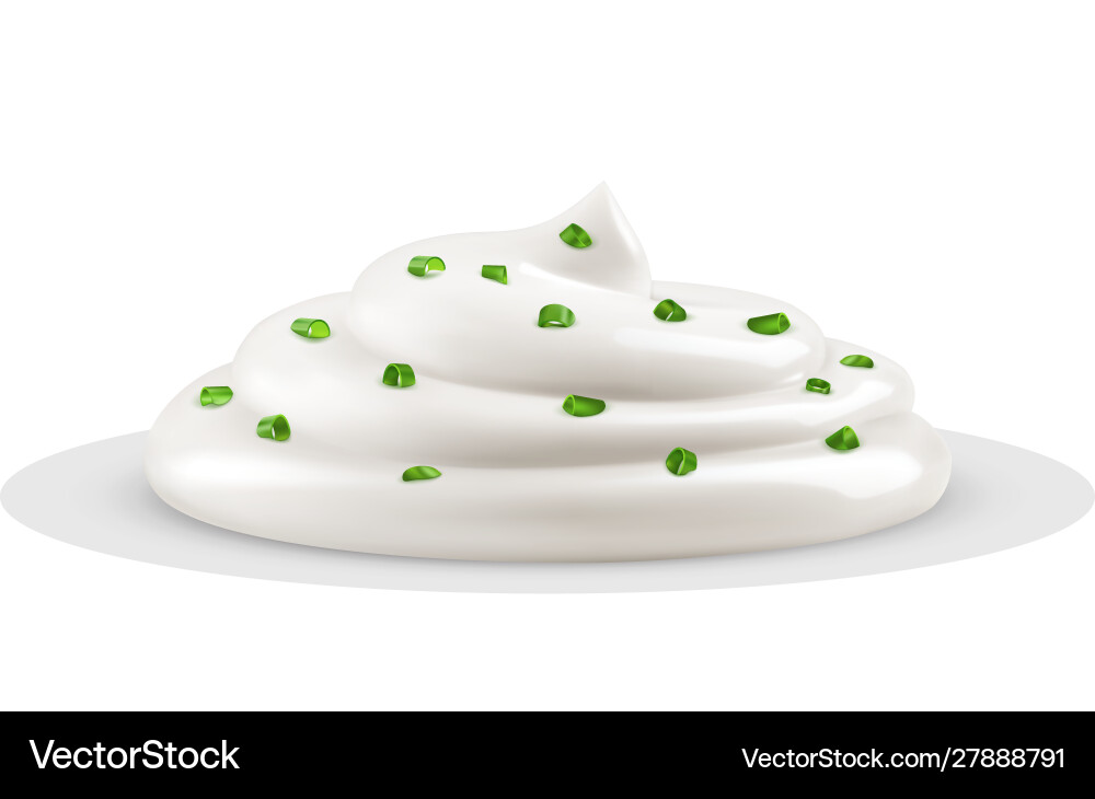 Sour cream with onion isolated on white background