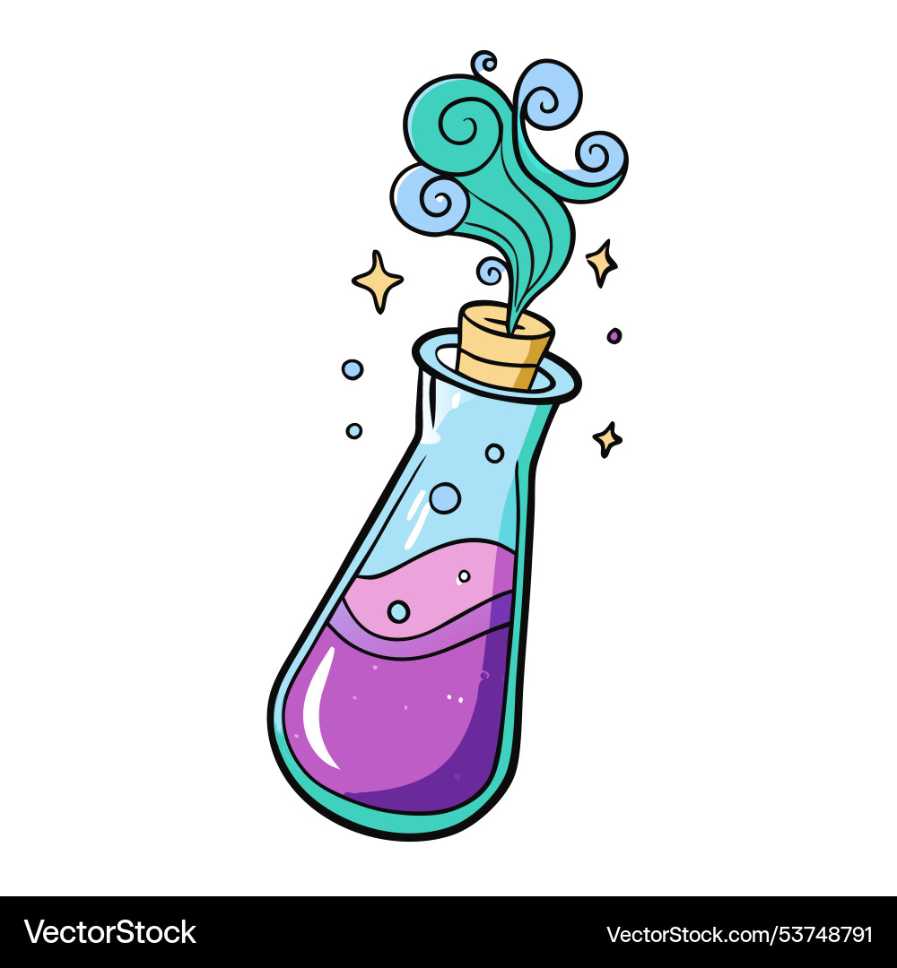Spellbinding potion in glass vial swirling Vector Image