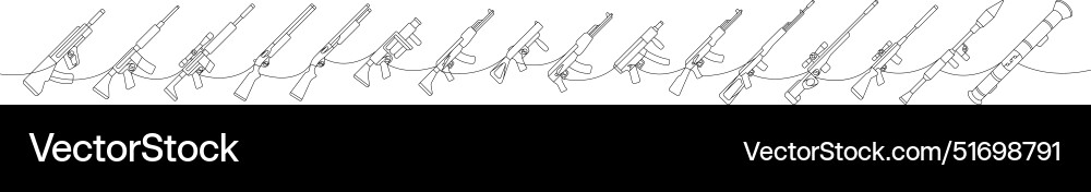 Weapons one line continuous drawing tactical Vector Image