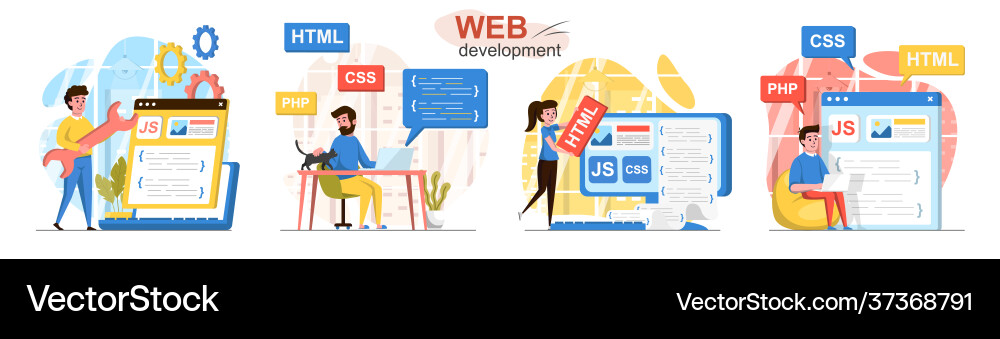 Web development flat design concept scenes set Vector Image