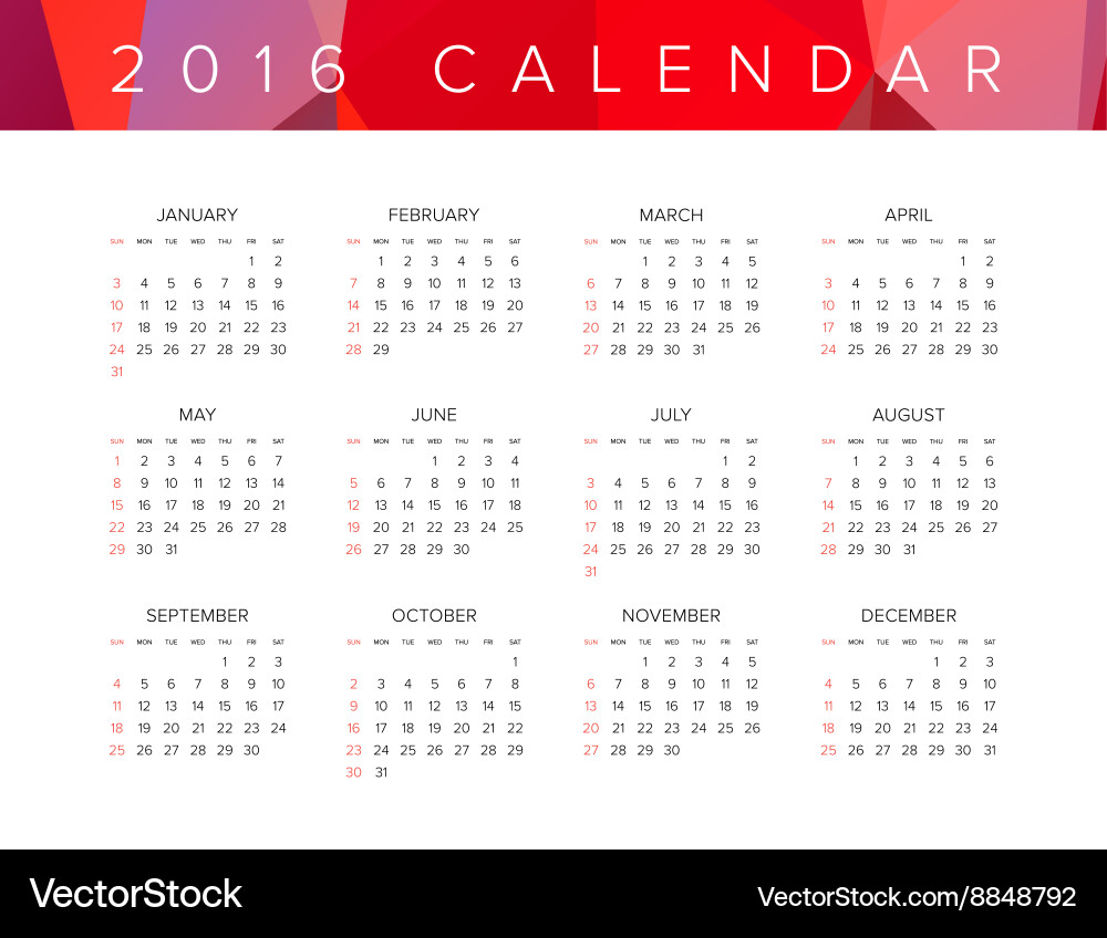 2016 calendar abstract week starts from sunday Vector Image