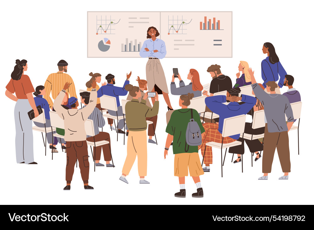 Business presentation with engaged audience Vector Image