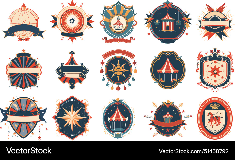 Circus logos cartoon set frames labels Royalty Free Vector