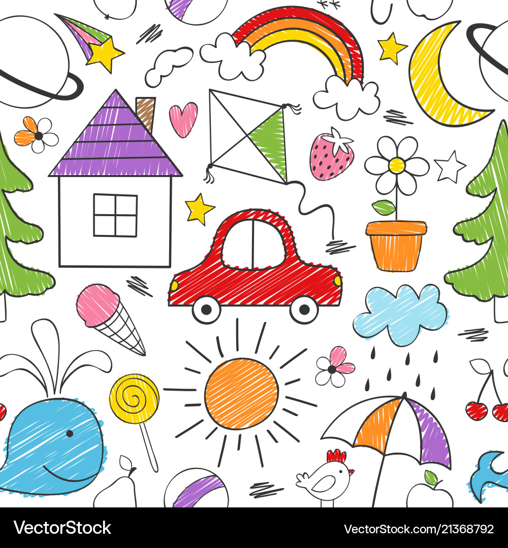 Coloring seamless pattern with kids drawings Vector Image