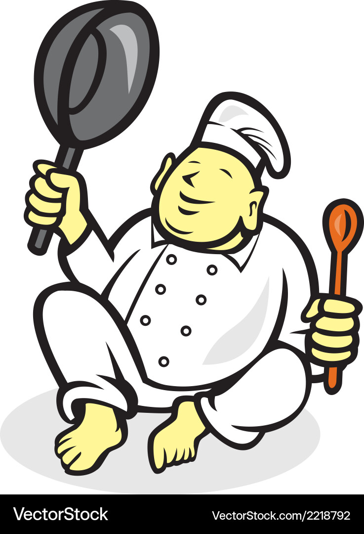 Fat buddha chef cook sitting cartoon Royalty Free Vector
