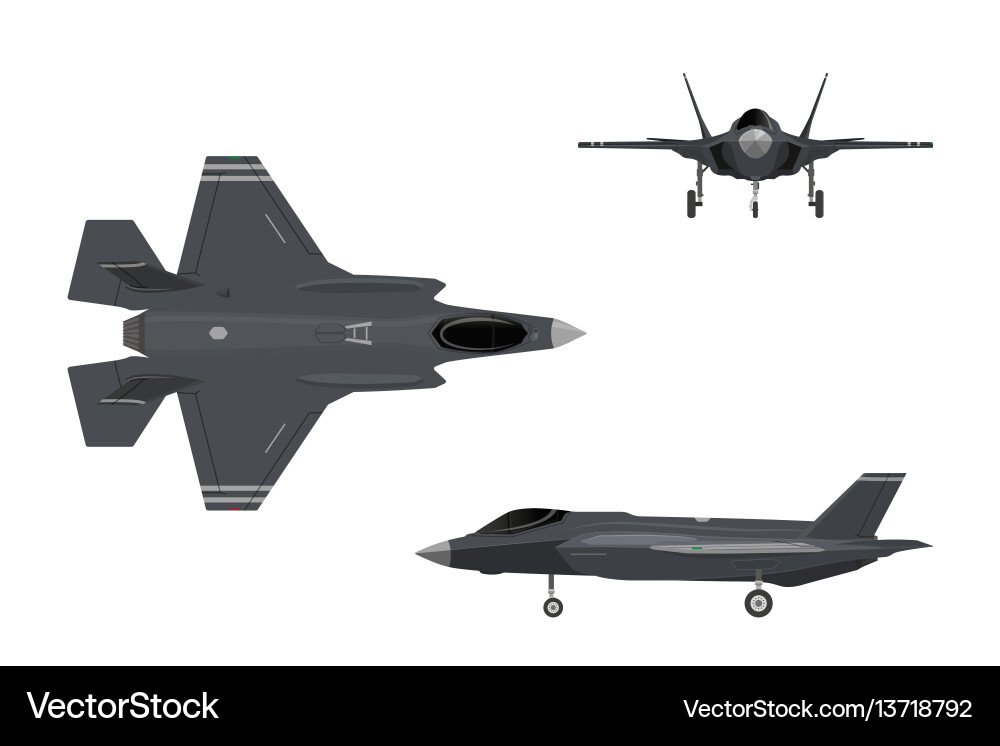 Fighter Jet - Three Views Royalty Free Vector Image
