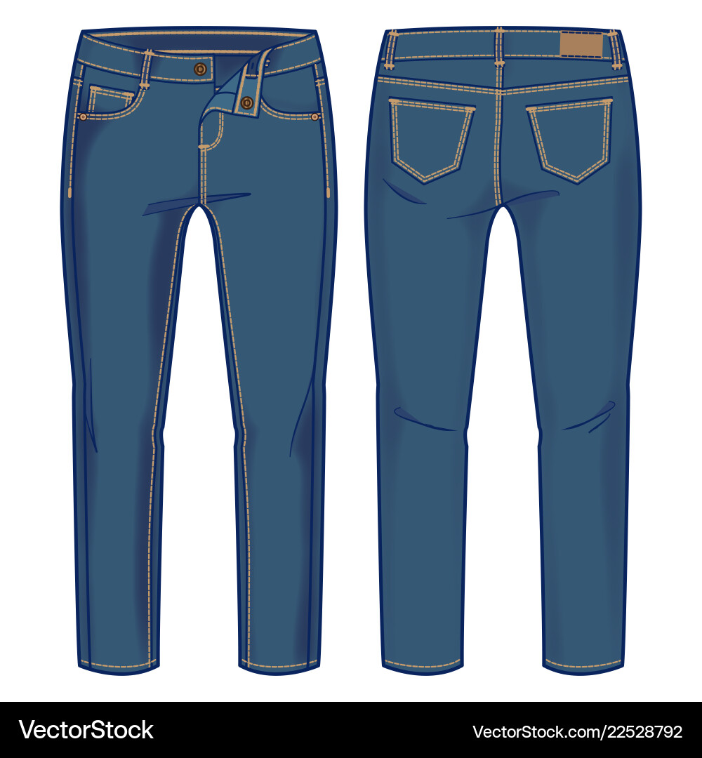 Front and back view of denim pants Royalty Free Vector Image
