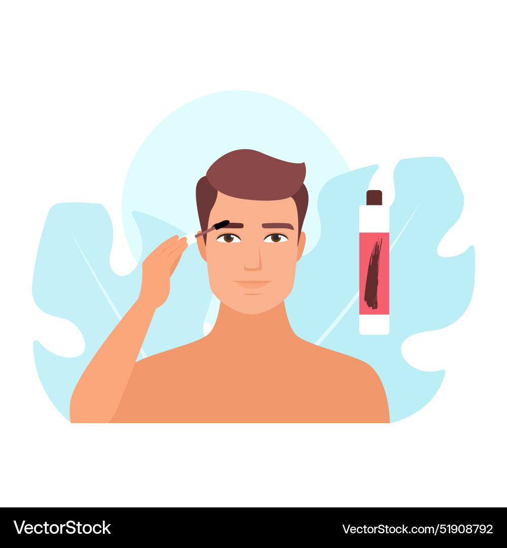 Male model applying transparent or color eyebrow Vector Image